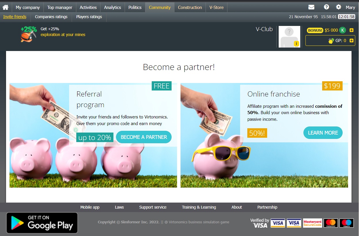Affiliate program - Virtonomics business simulation game